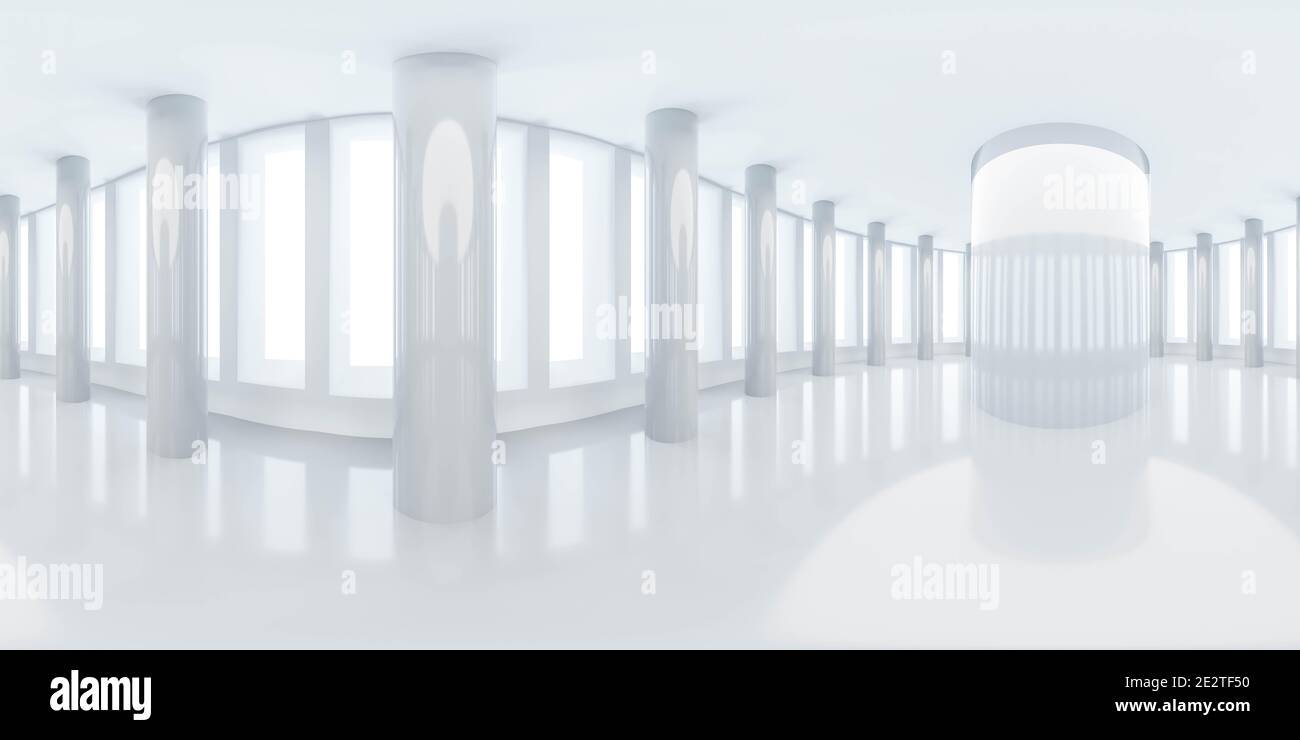 360 degree panorama view of white building hall architecture 3d render ...