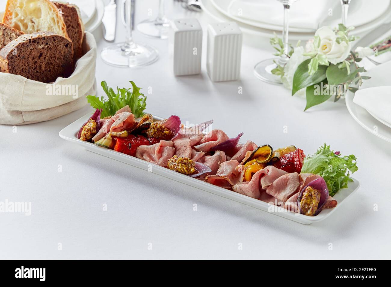 Sliced Beef or Pork with Marinated Vegetables and Sauce. Beautifully ...