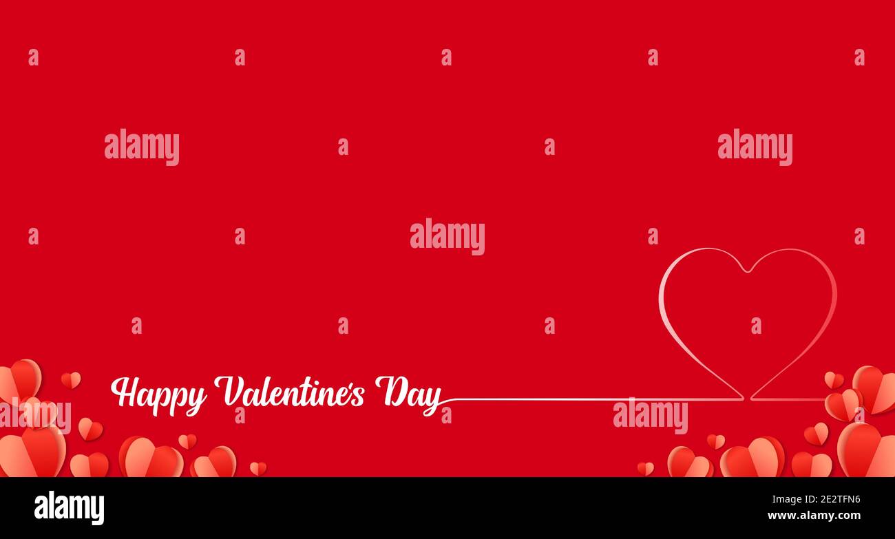 Happy Valentines Day line art heart red background. Valentine greeting ...