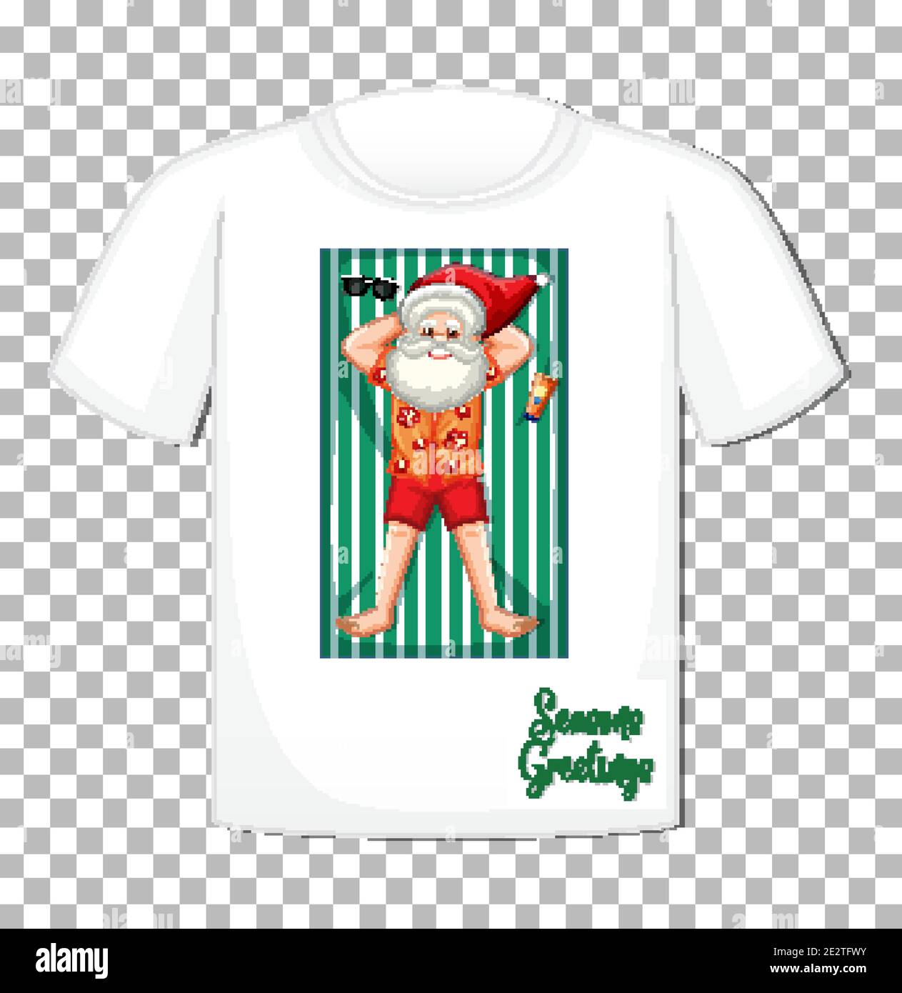 Santa Claus in summer costume cartoon character on t-shirt isolated on ...