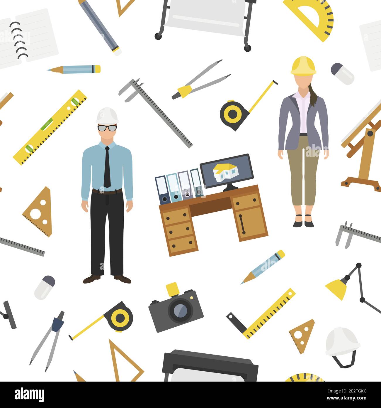 Profession and occupation set. Architect tools workplace equipment ...