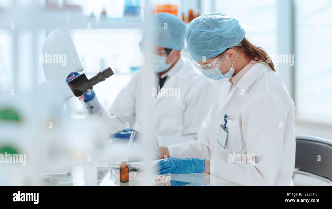 close up. scientists conduct research in a modern laboratory Stock ...