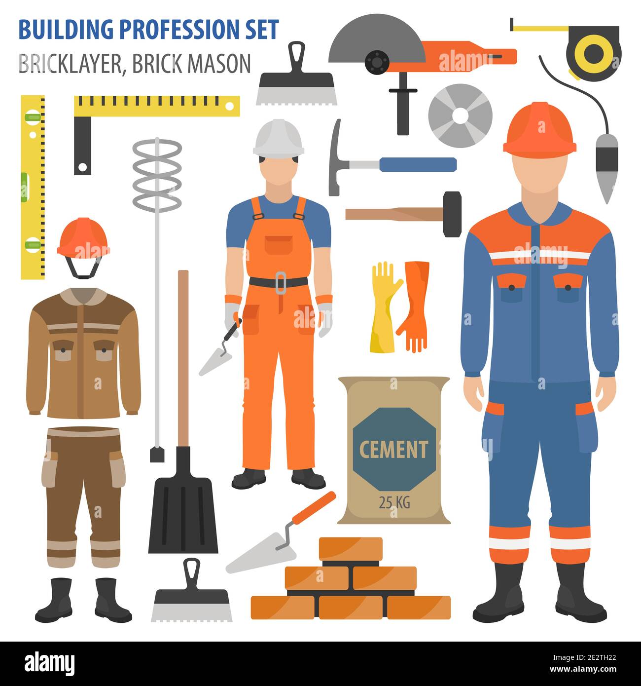 Profession and occupation set. Bricklayer, brick mason tools and ...