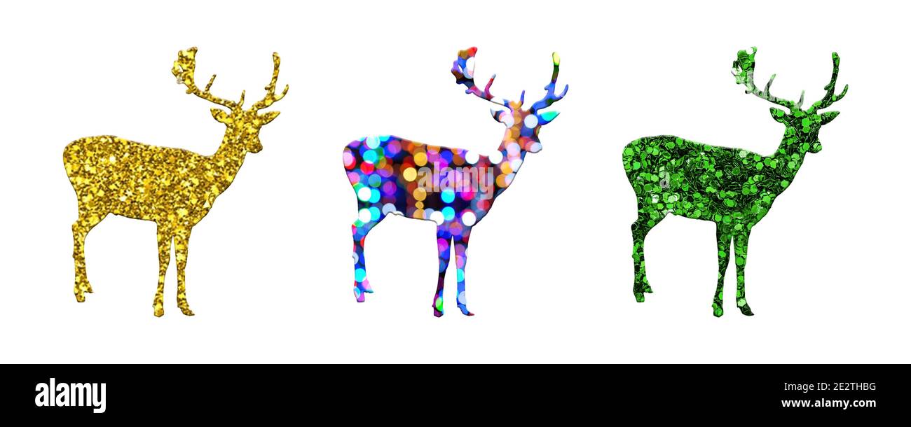Three reindeer with different patterns isolated on a white background ...