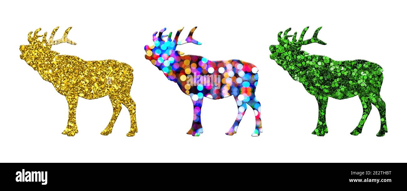 Three moose with different patterns isolated on a white background ...