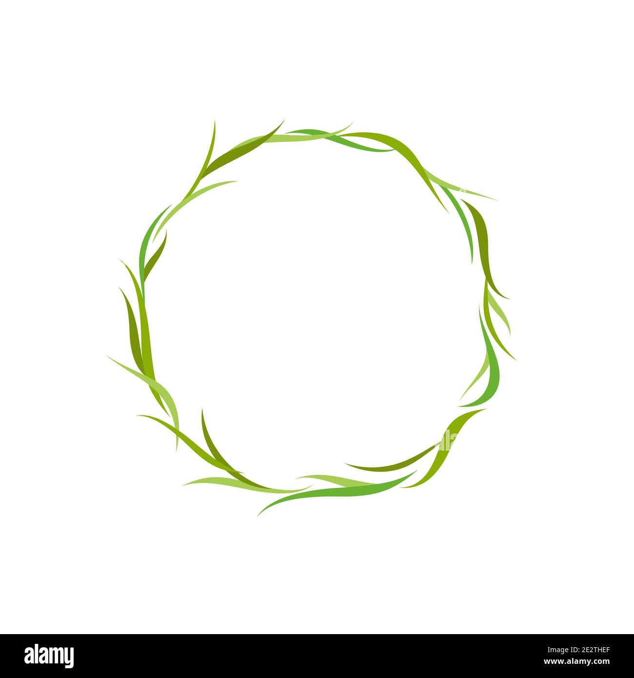 Round wreath with green grass leaves. Floral fresh text box or label ...