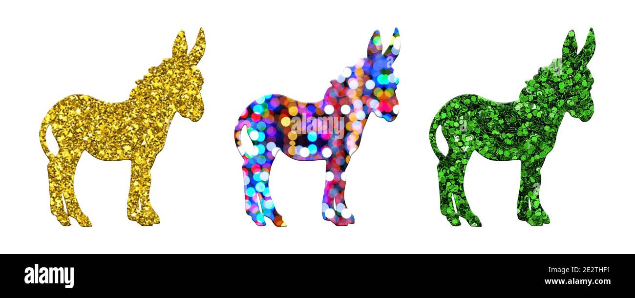 Three donkeys with different patterns isolated on a white background ...