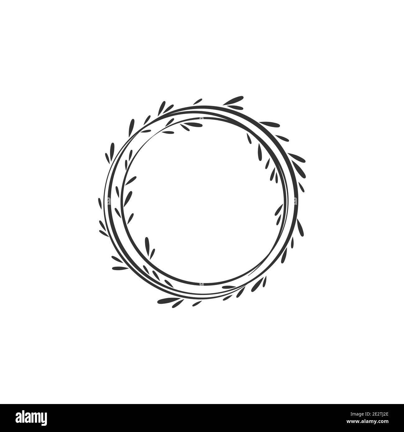 Black round wreath from grass and twigs isolated on white background ...