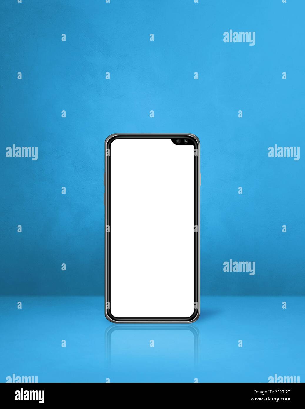 Mobile phone on blue office desk background. 3D Illustration Stock ...