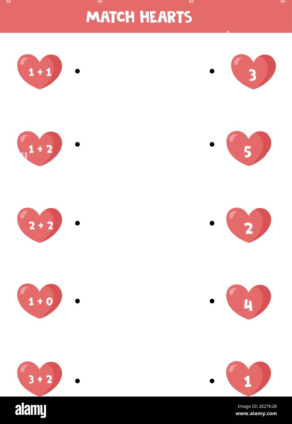 Solve the equations and match valentine hearts. Math game for preschool ...