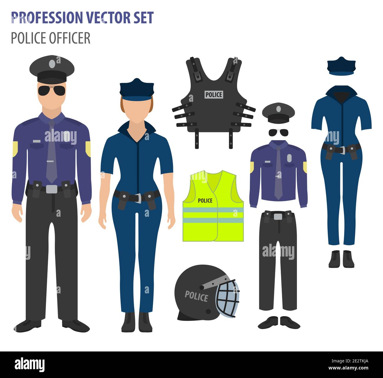 Profession and occupation set. Police officer equipment, uniform flat ...