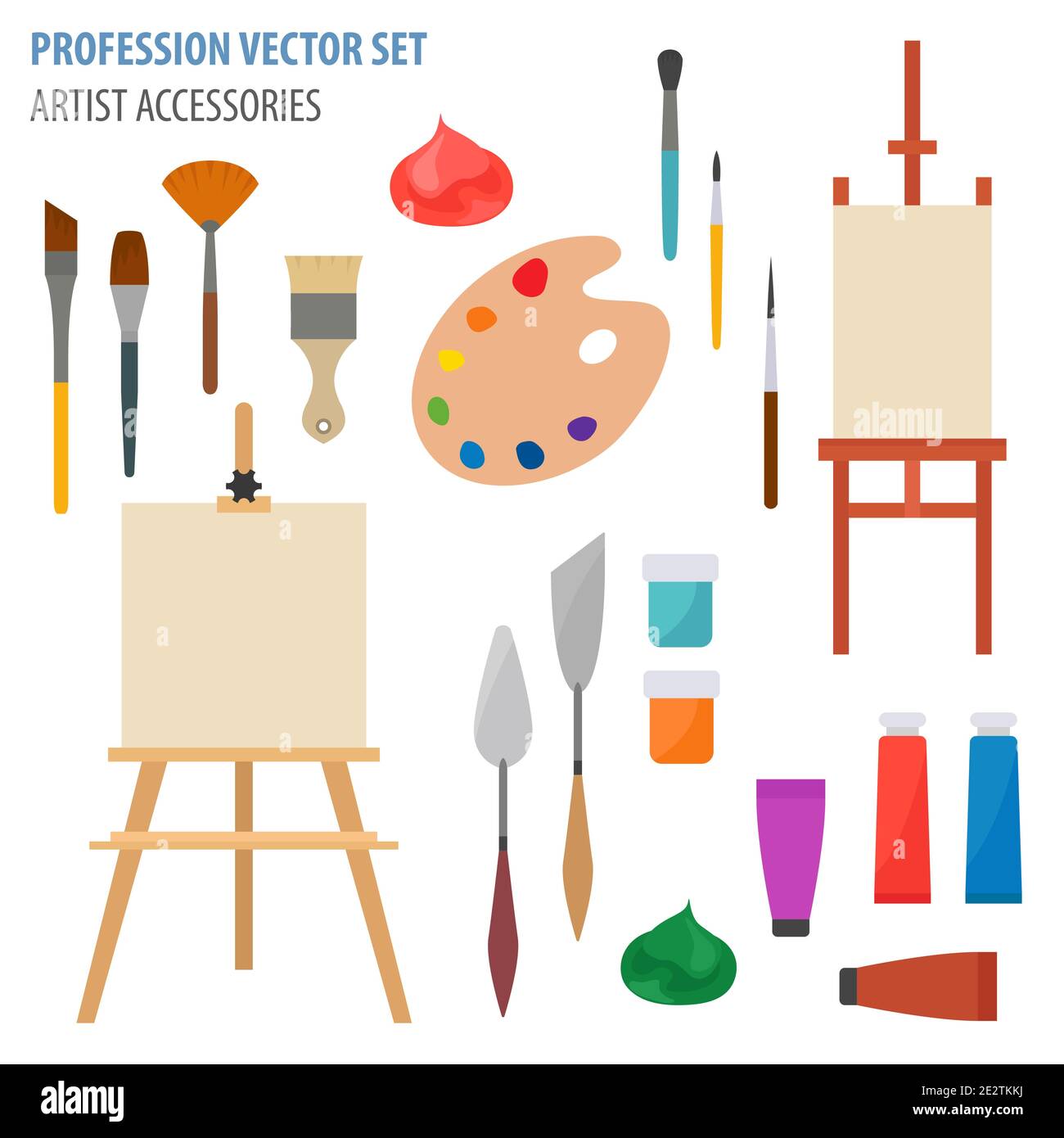 Profession and occupation set. Painter, artist accessories flat design ...