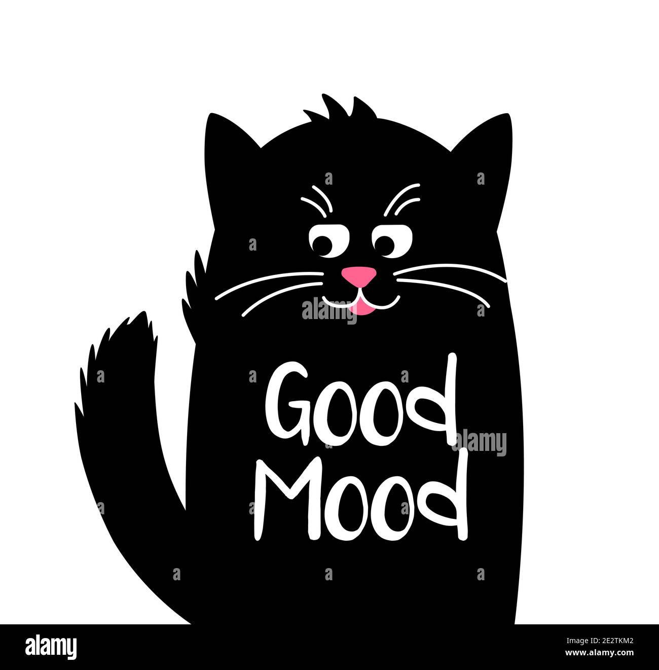 Happy Cute cat with text. Good mood. Funny Kawaii animal black cat ...