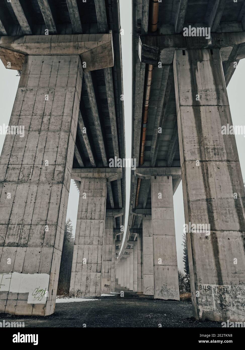 Vertical low angle shot of the pillars of a huge bridge Stock Photo - Alamy