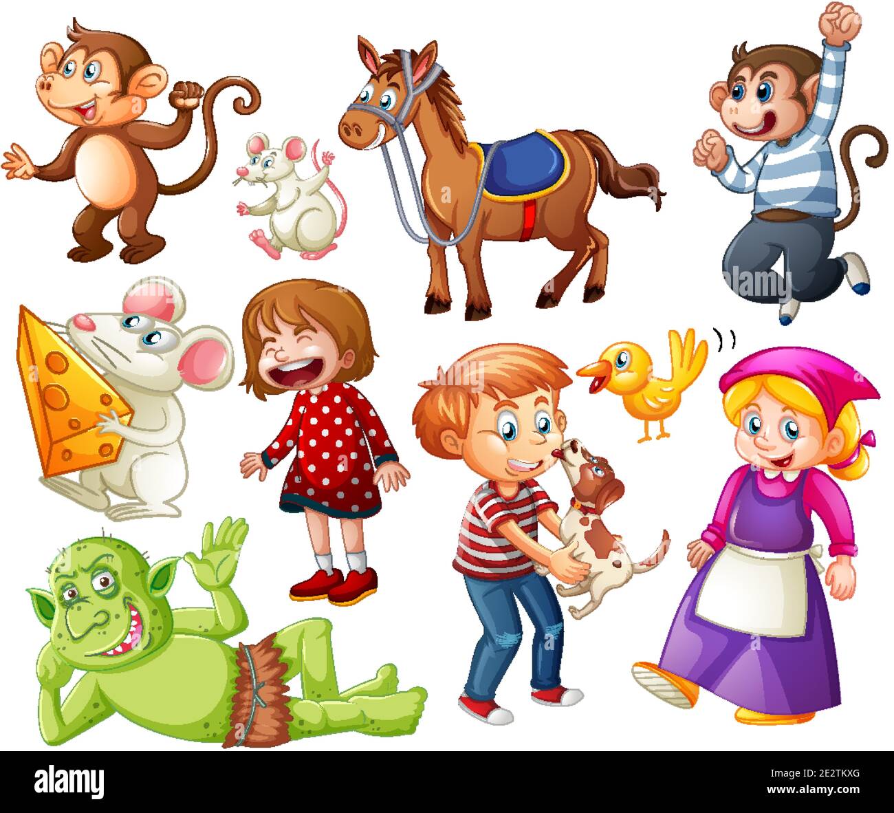Set of fantasy cartoon character and animal isolated on white ...