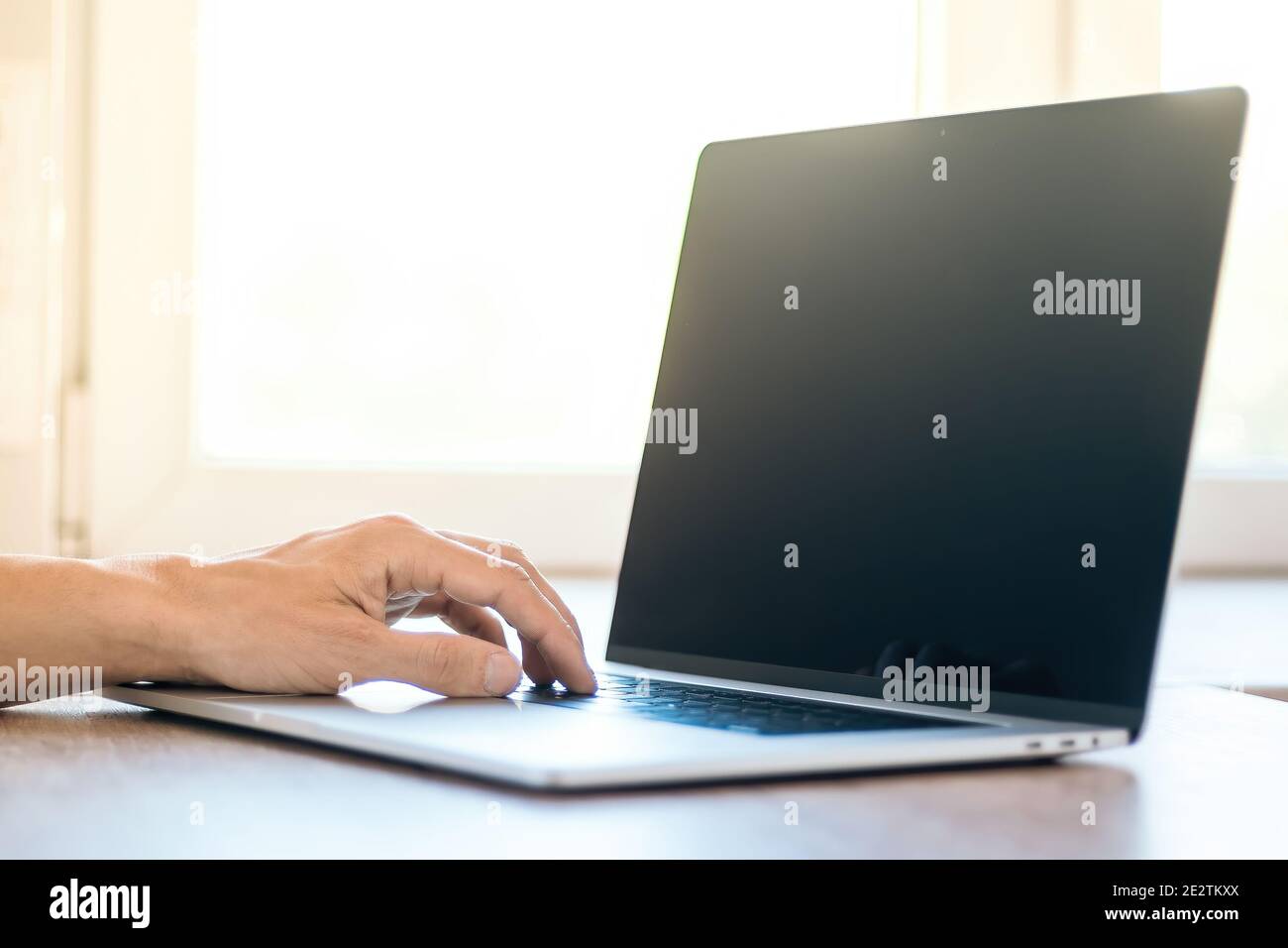close up. male using a modern laptop Stock Photo - Alamy