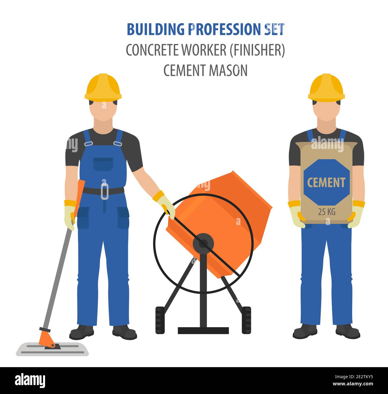 Profession and occupation set. Concrete worker tools and equipment ...