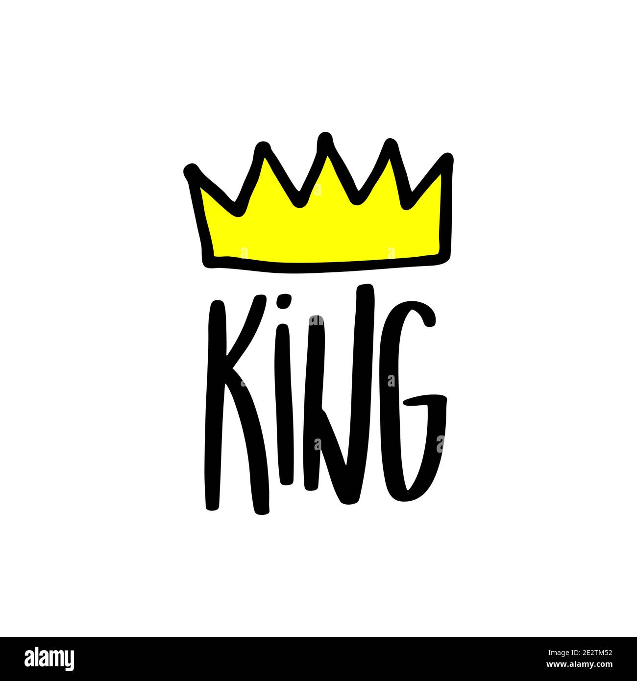 King lettering with crown in simple doodle style. Print design for t ...