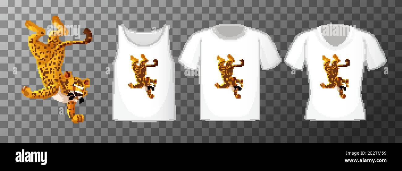 Leopard in dancing position cartoon character with many types of shirts ...