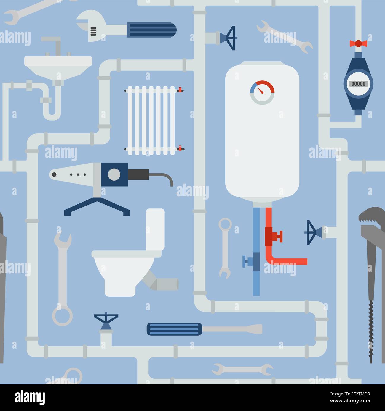 Profession and occupation seamless pattern. Plumber tools and equipment ...