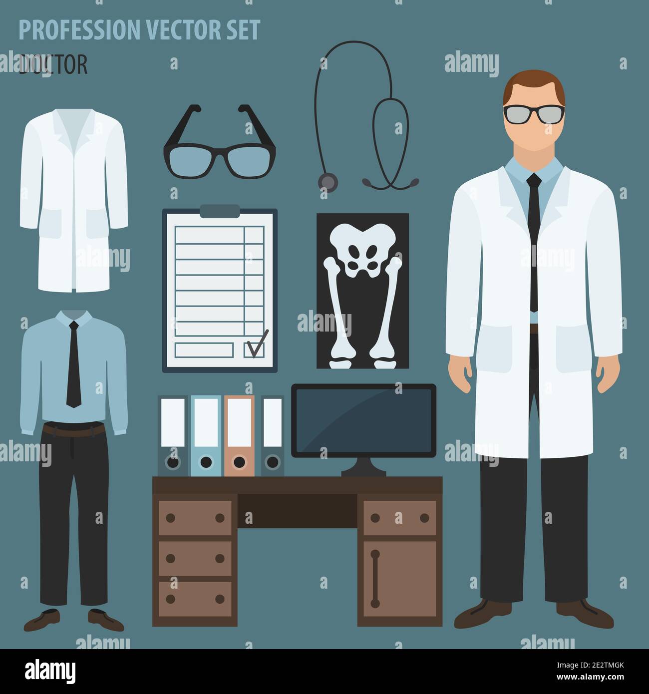 Profession and occupation set. Doctor`s workplace, medical staff ...