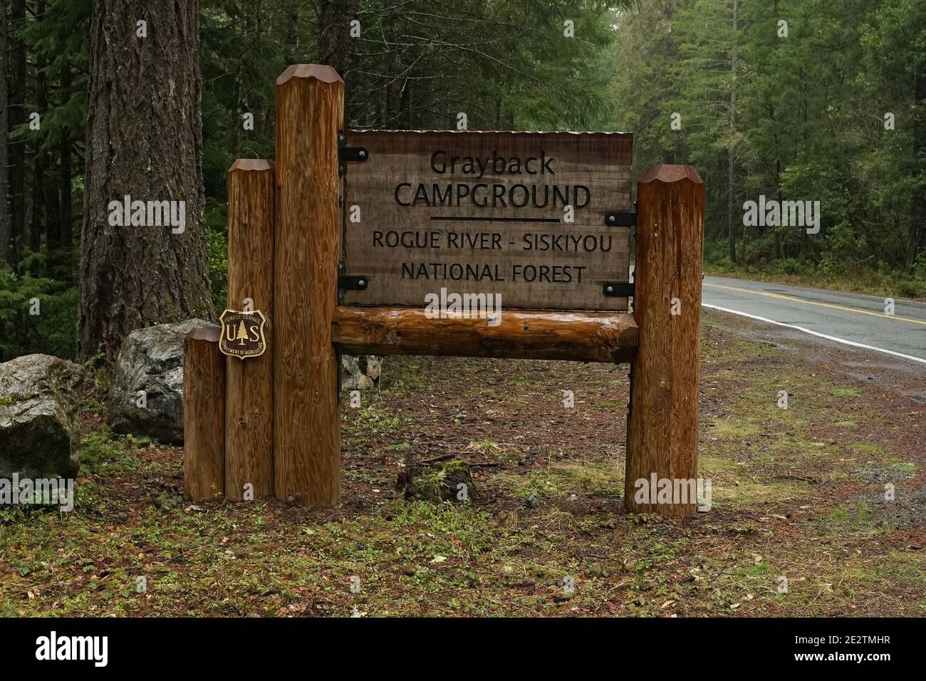 Rogue River,Siskiyou National Forest , Grayback Campground sign Stock ...