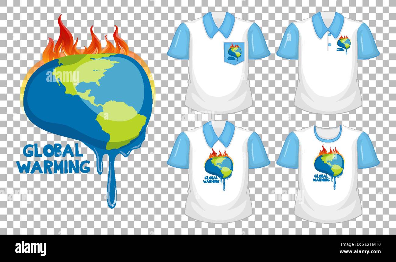 Global warming logo with set of different shirts isolated on ...