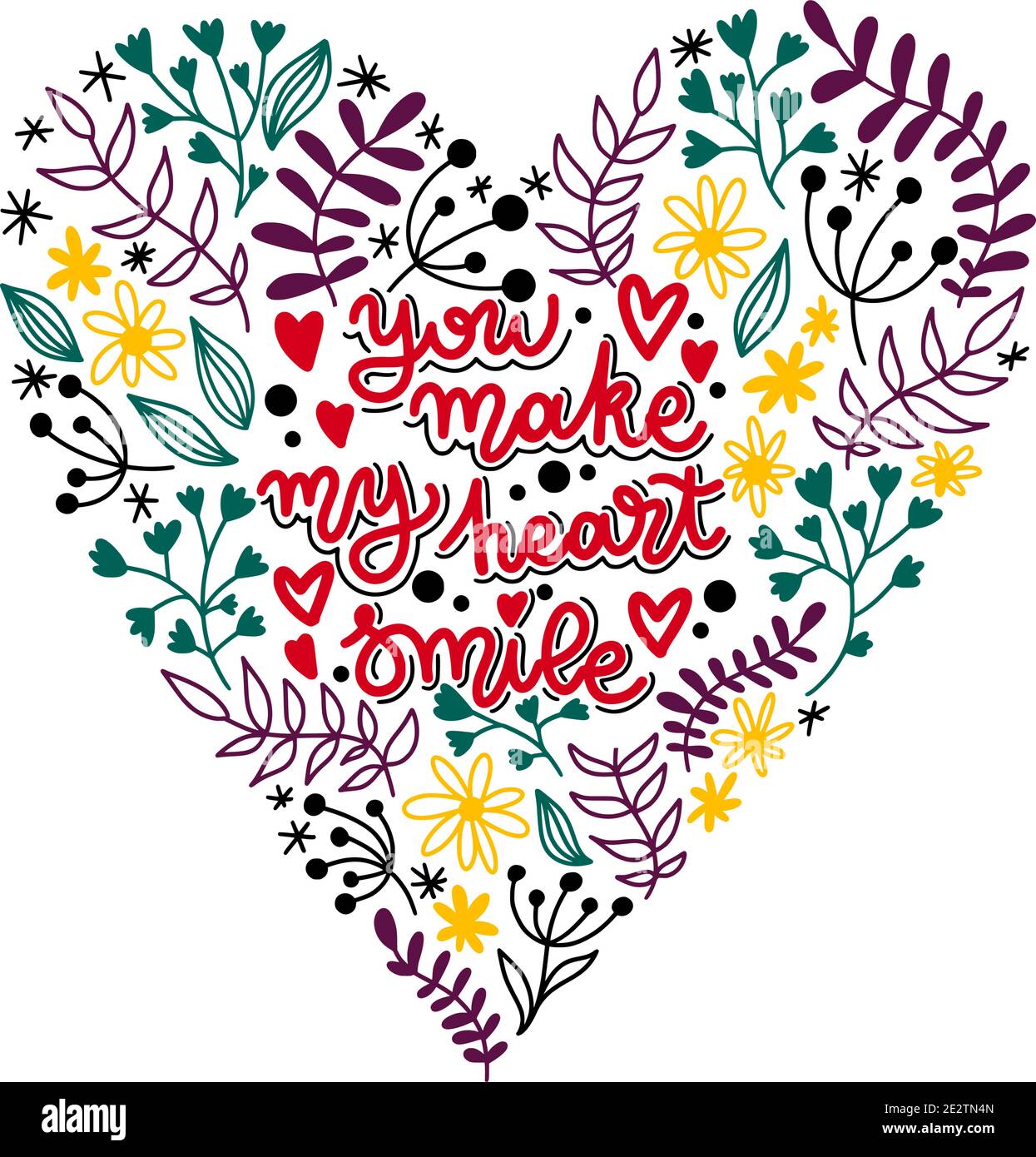 Lovely Card For Valentines Day Lettering You Make My Heart Smile Stock