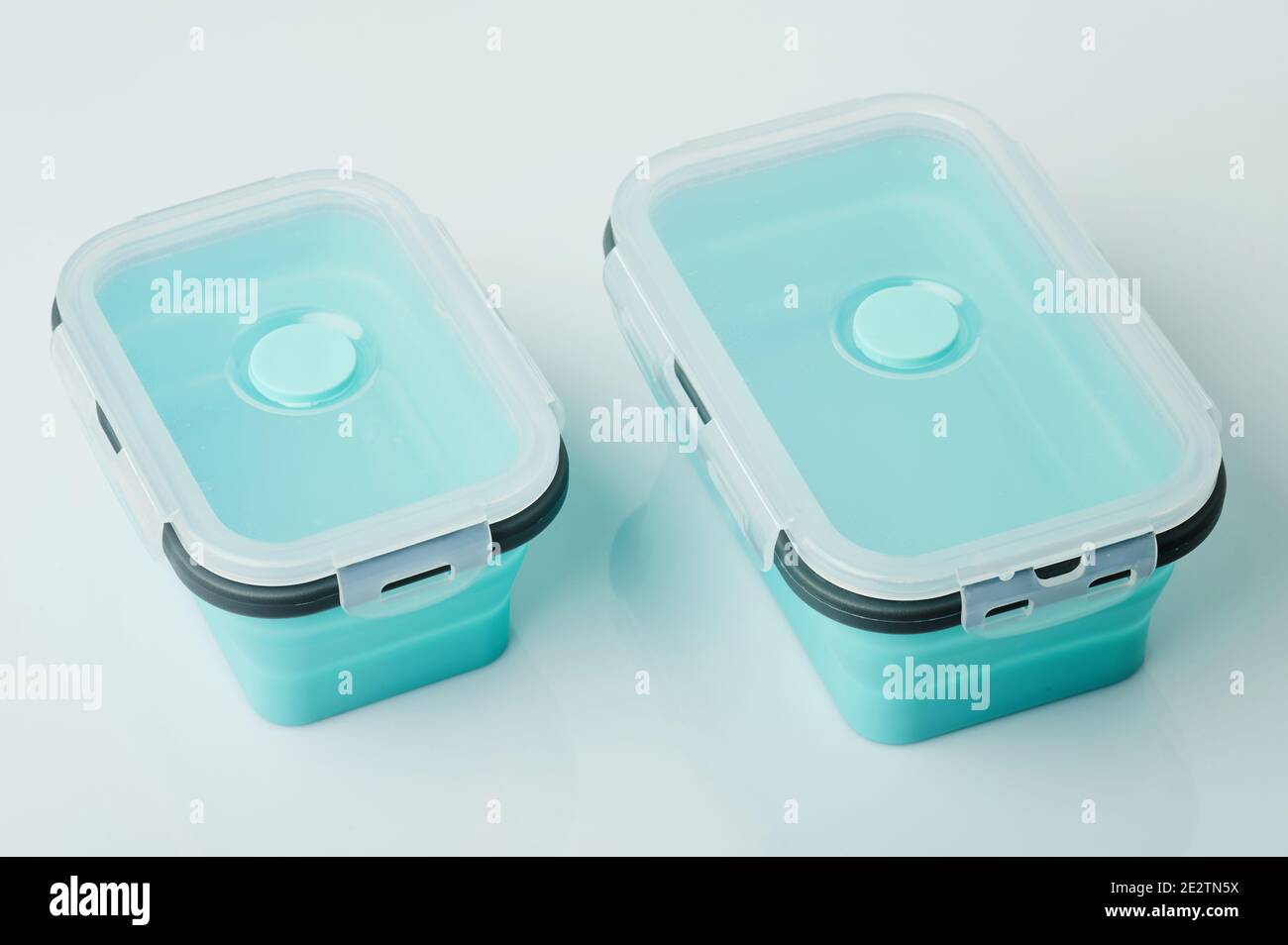 Closed two plastic food box perspective view isolated on white ...