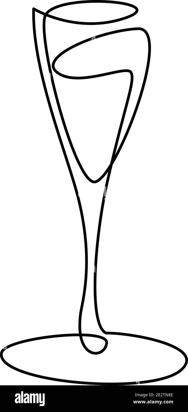 glass of champagne outline black continuous doodle Stock Vector Image ...