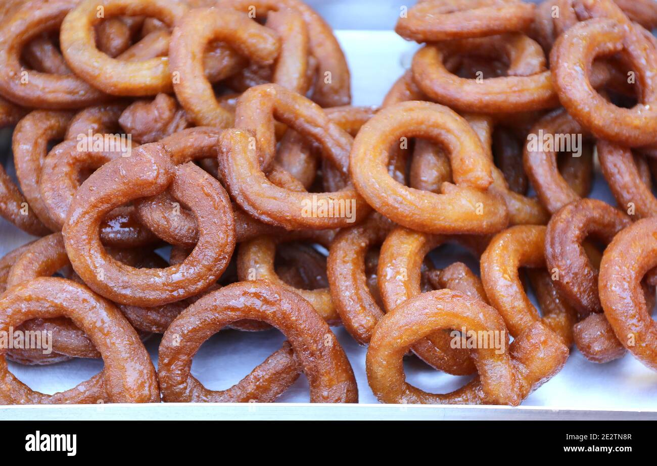 Dozens of Turkish Churros Halka Tatli for Sale at Festival Stock Photo ...