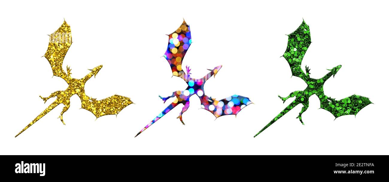 Three dragons with different patterns isolated on a white background ...