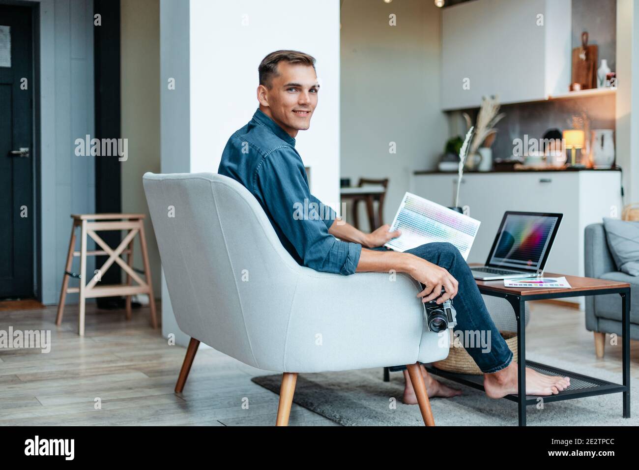 graphic designer works in the home office Stock Photo - Alamy