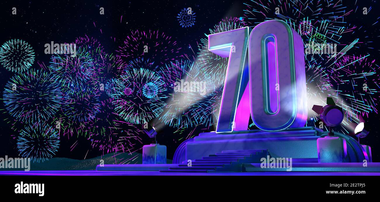 Number 70 in solid and thick shape on a purple pedestal with the ...