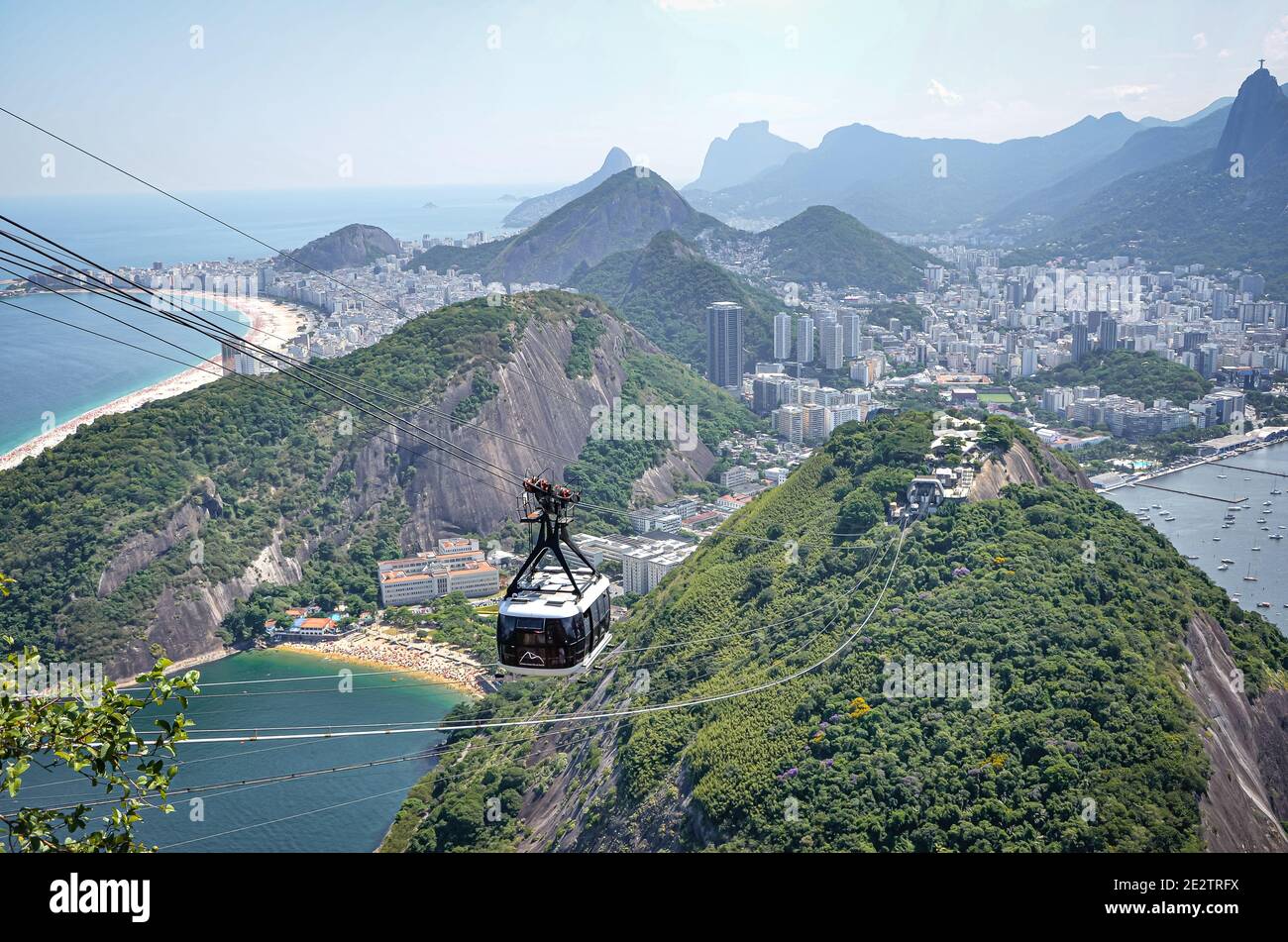 Riding from Sugarloaf Mountain via cable car, Rio de Janeiro, Brazil ...