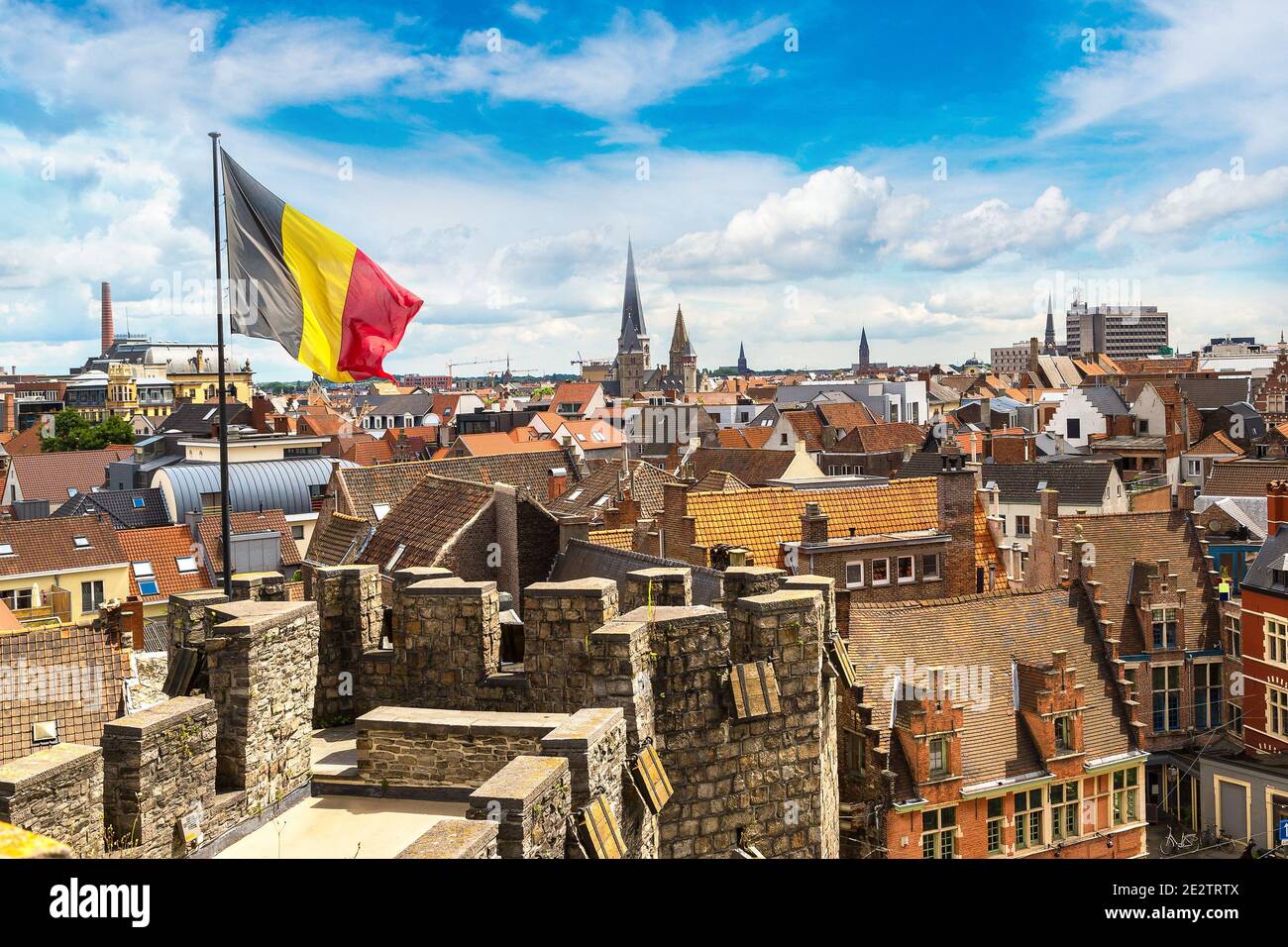 Medieval castle Gravensteen (Castle of the Counts) in Gent in a ...