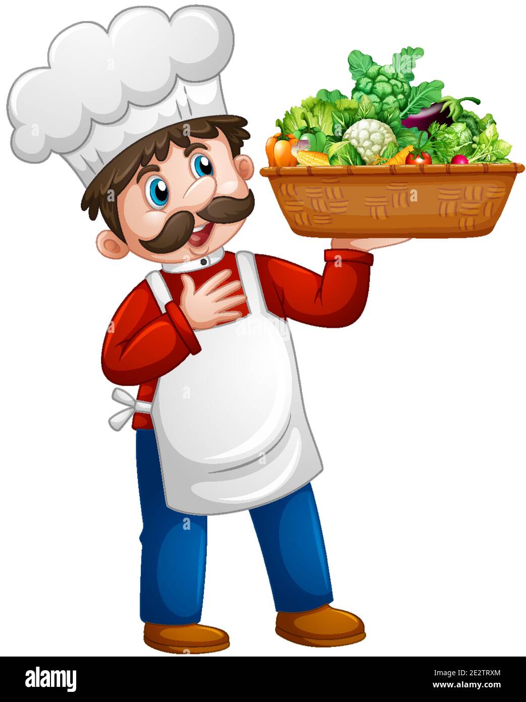 Chef man holding vegetable bucket cartoon character isolated on white ...