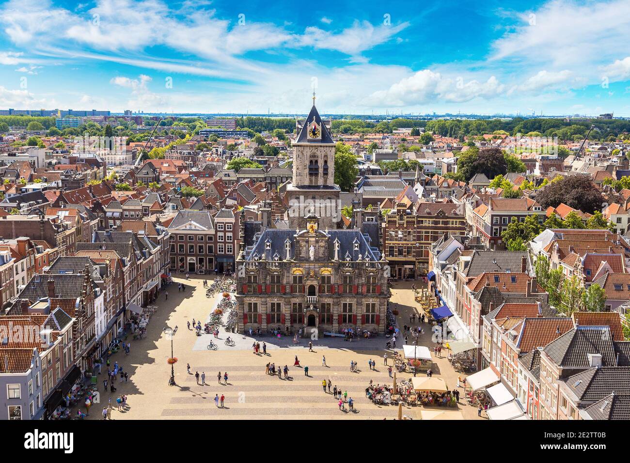 Panoramic aerial view of Delft in a beautiful summer day, The ...