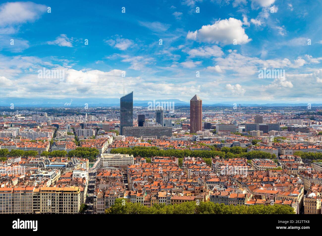Aerial panoramic view of Lyon, France in a beautiful summer day Stock ...