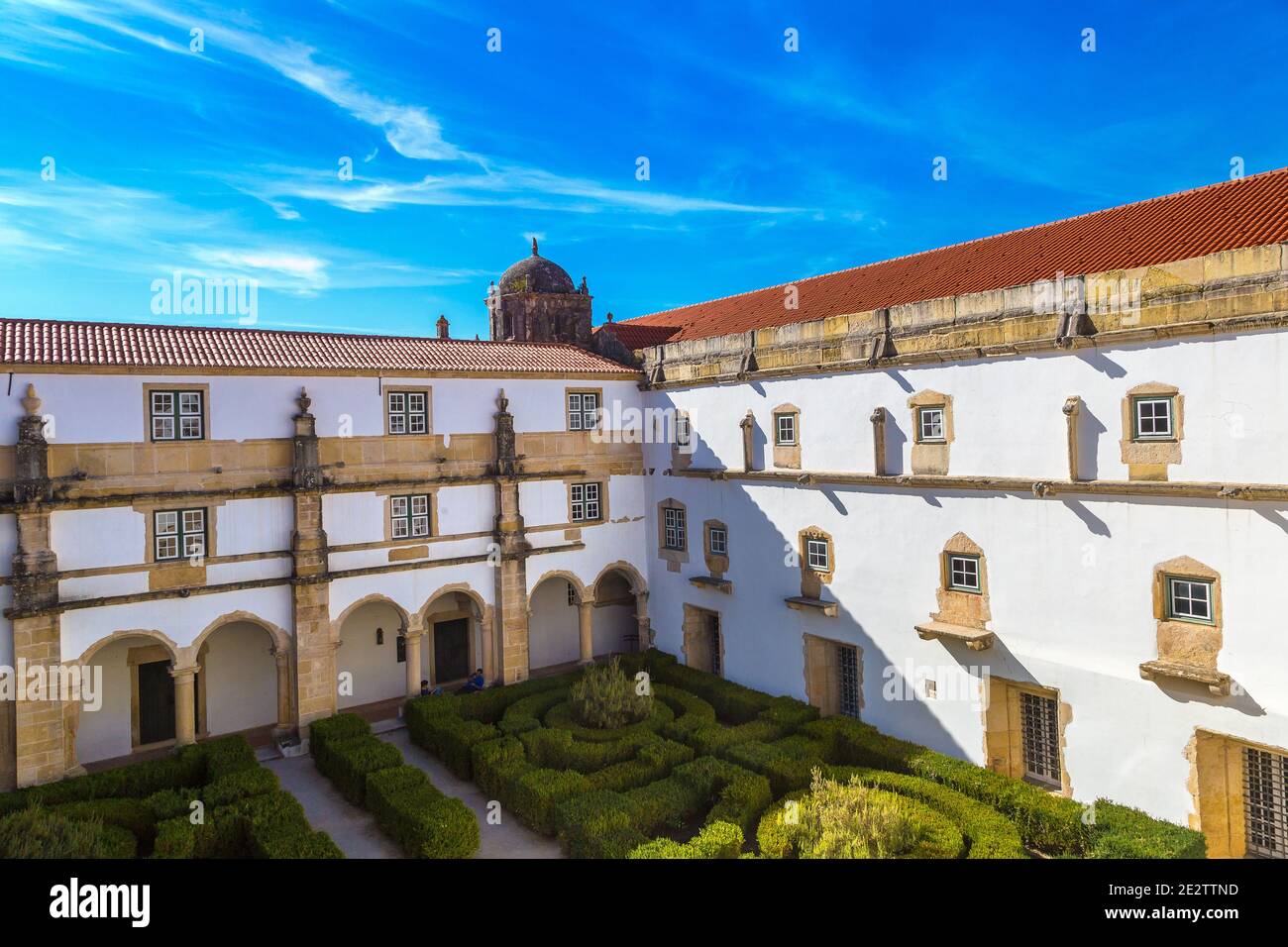 Central square of the inside medieval Templar castle in Tomar in a ...