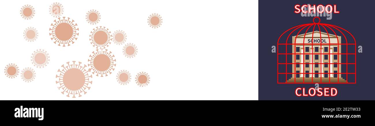Horizontal banner. Viral cells on left. School building on right ...