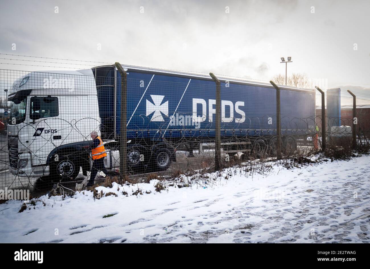 A lorry parked up at the DFDS warehouse at Larkhall, South Lanarkshire ...
