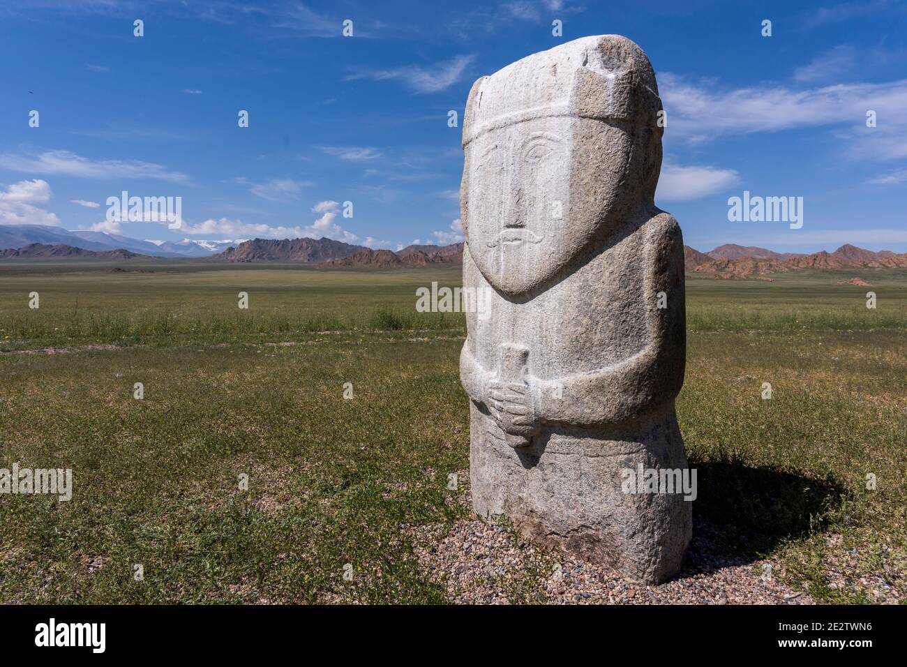 Bayan Olgi, Mongolia, August 5, 2019: Ancient Turkey statue called a ...