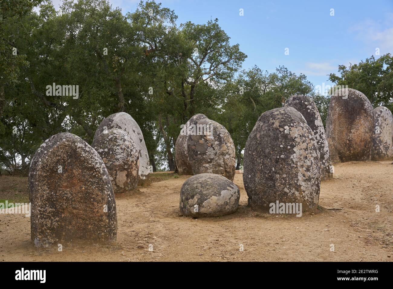 Cromlech of Almendres megalithic stone complex with cork trees in ...