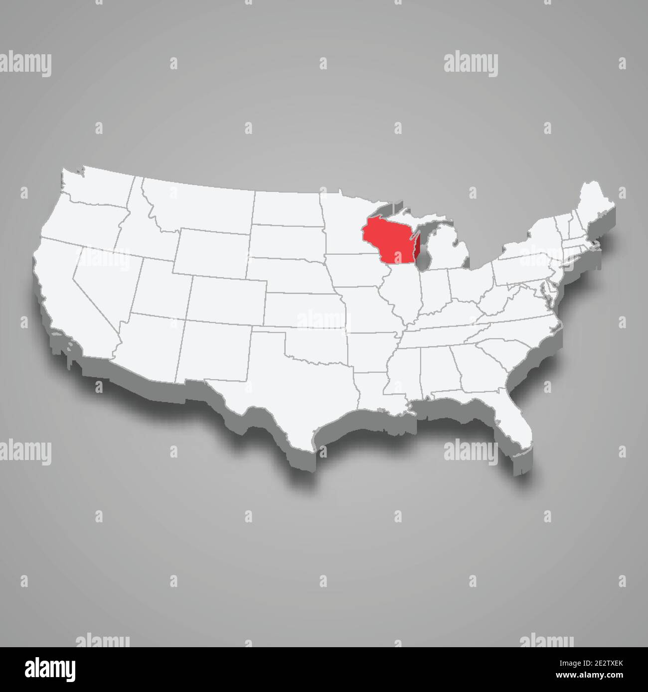 Wisconsin state location within United States 3d isometric map Stock ...