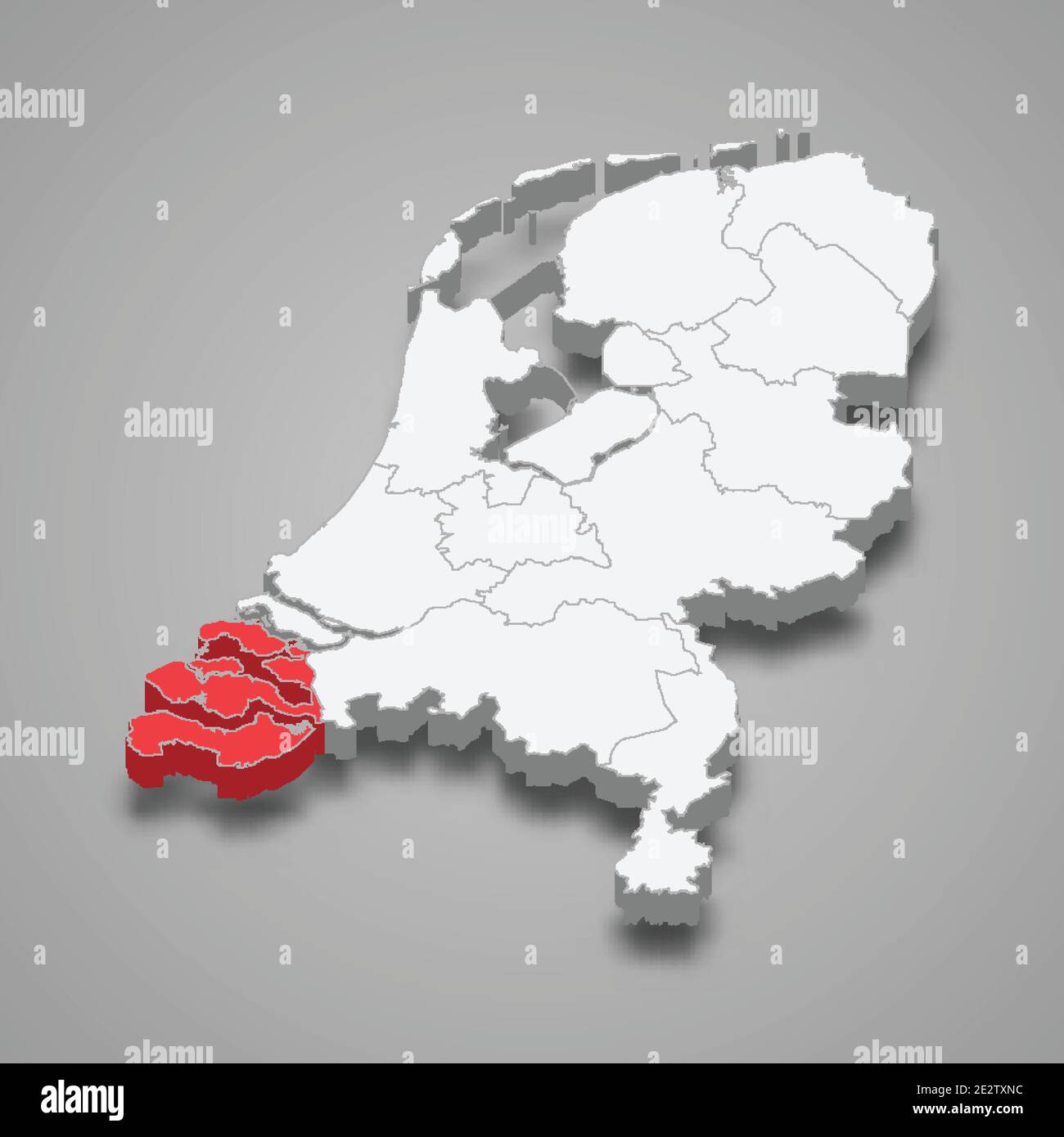 Zeeland province location within Netherlands 3d isometric map Stock ...