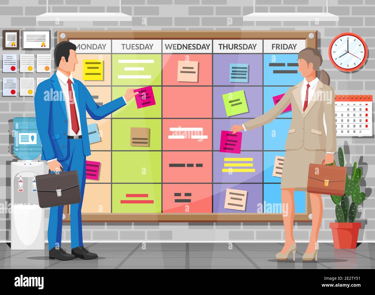 Scrum agile board, business people. Bulletin board hanging on wall full ...