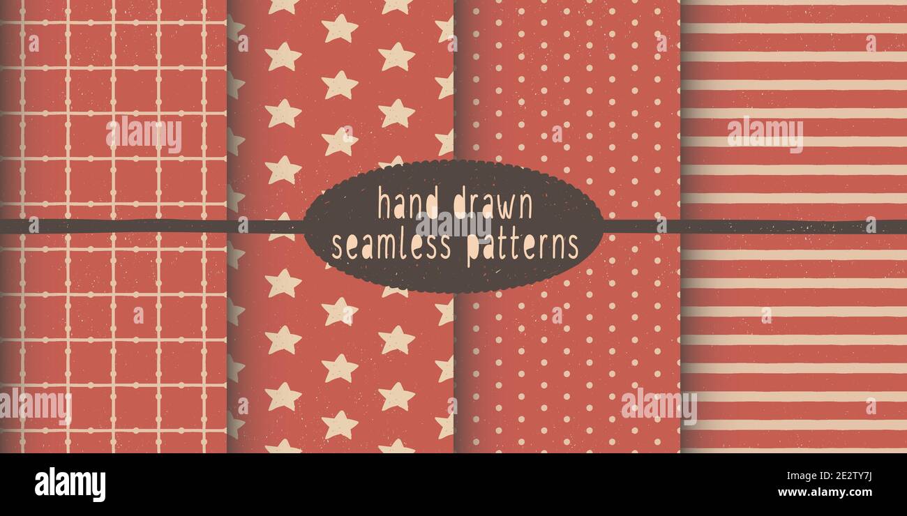 Set of hand drawn vector seamless patterns. Geometric - stripes and ...