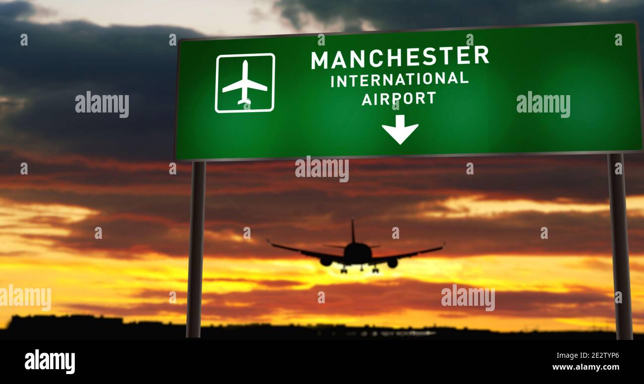 Airplane silhouette landing in manchester hi-res stock photography and ...