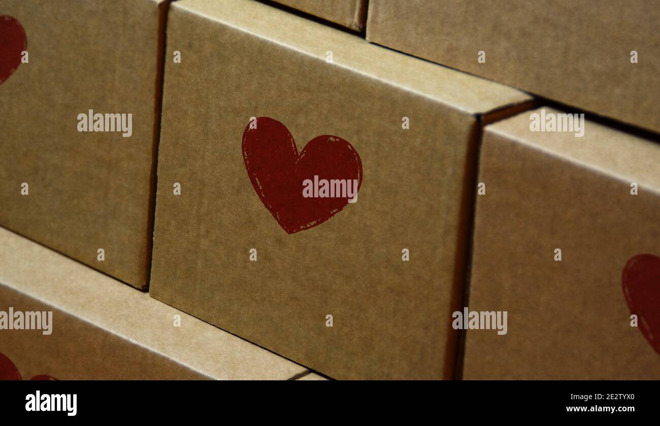 Heart health and love symbol stamp printed on cardboard box. Romantic ...